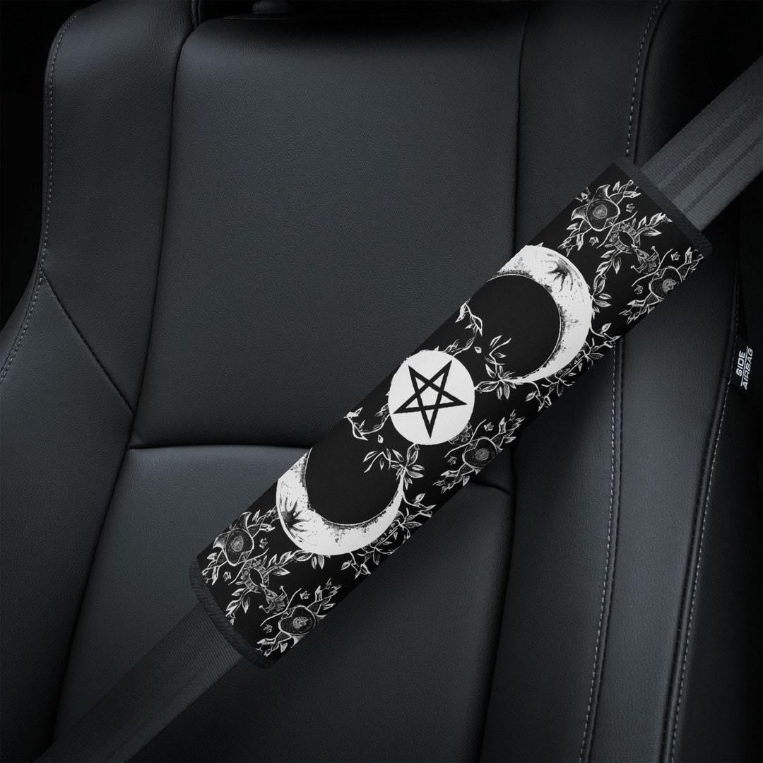 Gothic Moon Phases Seat Belt Cover, Black and White Damask Car ...