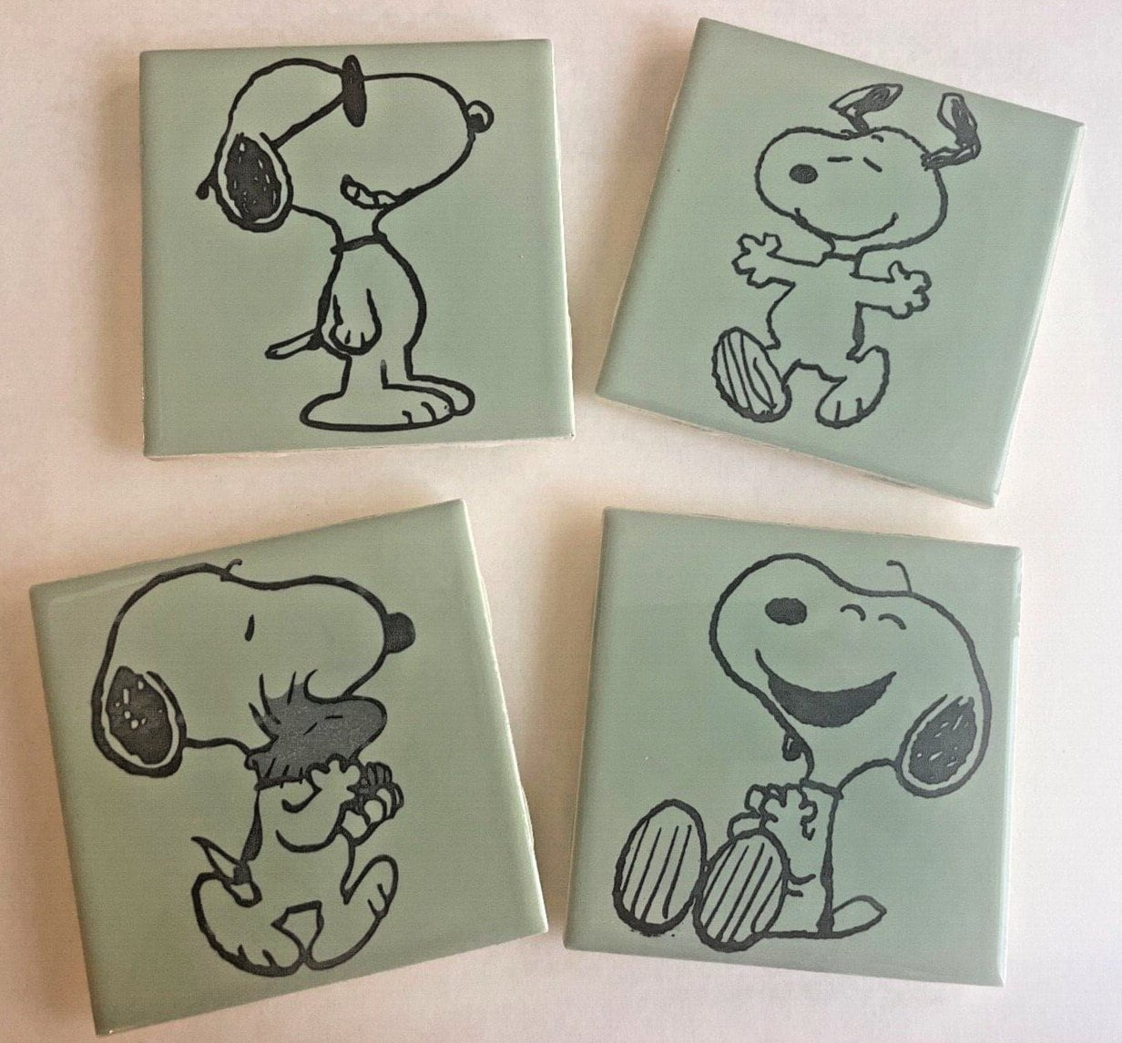 Vintage Green SNOOPY Engraved Ceramic Coasters Set of 4 - Etsy