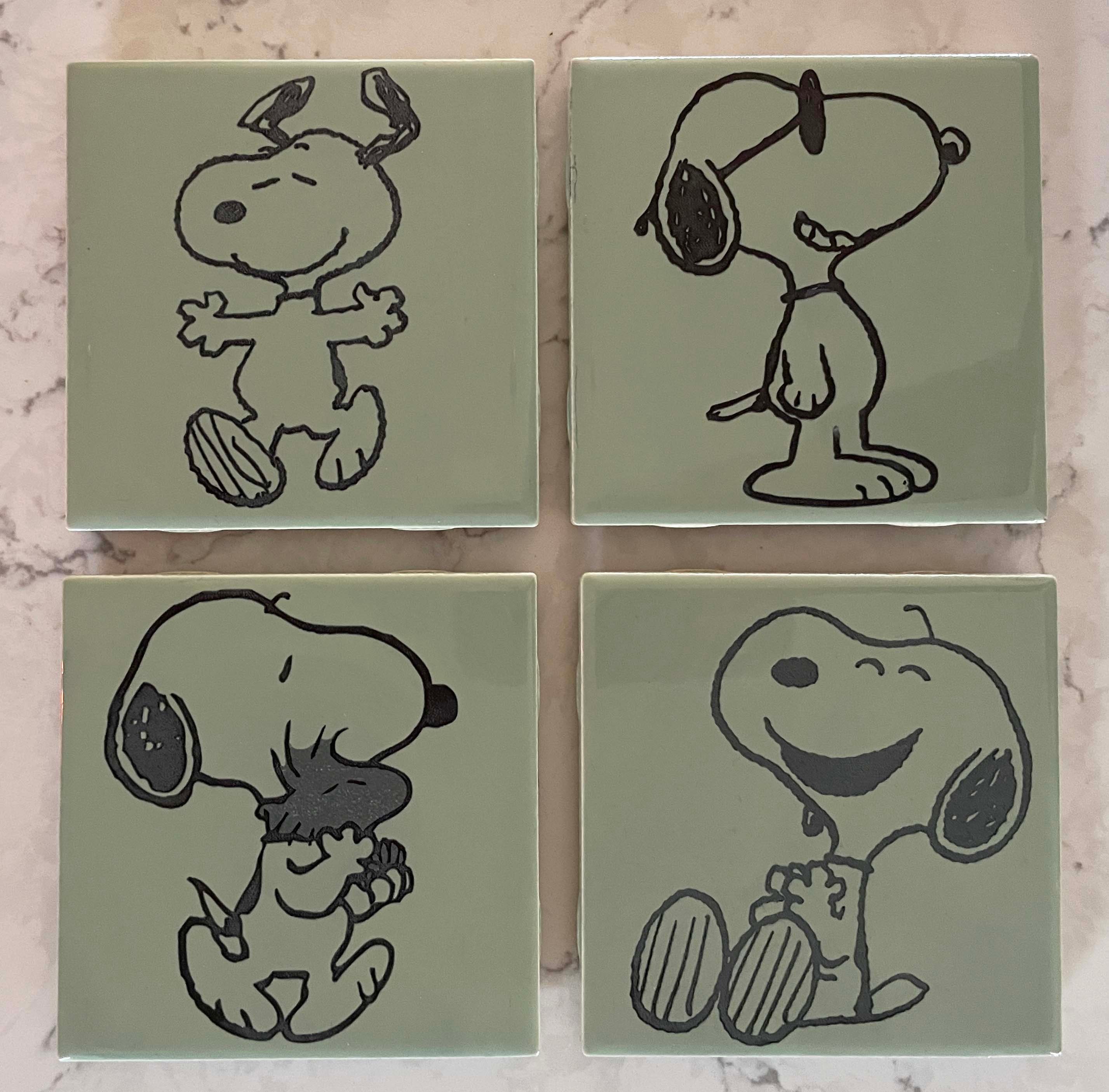 Vintage Green SNOOPY Engraved Ceramic Coasters Set of 4 - Etsy