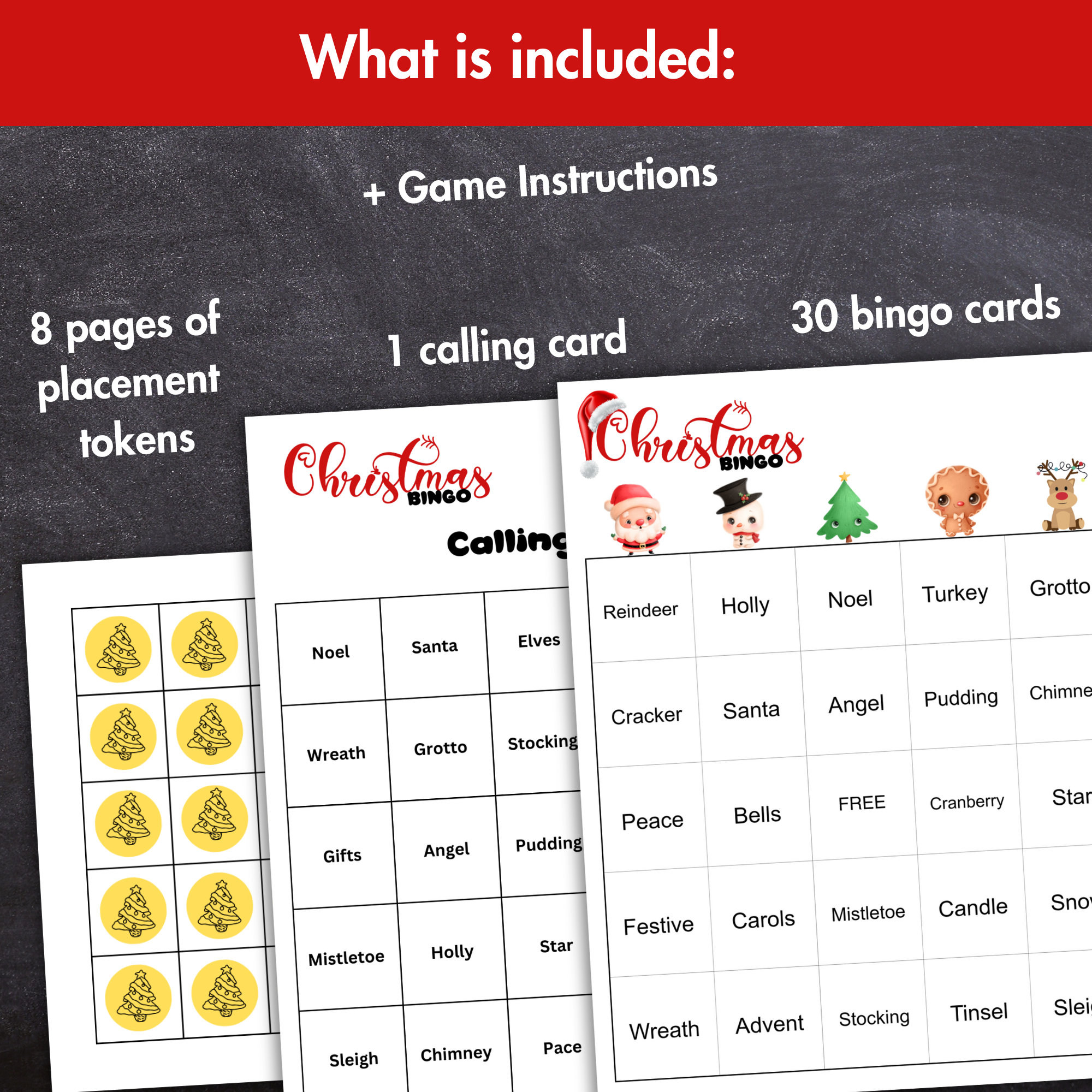 30 Christmas Bingo Cards, Printable Christmas Bingo, Christmas Party ...