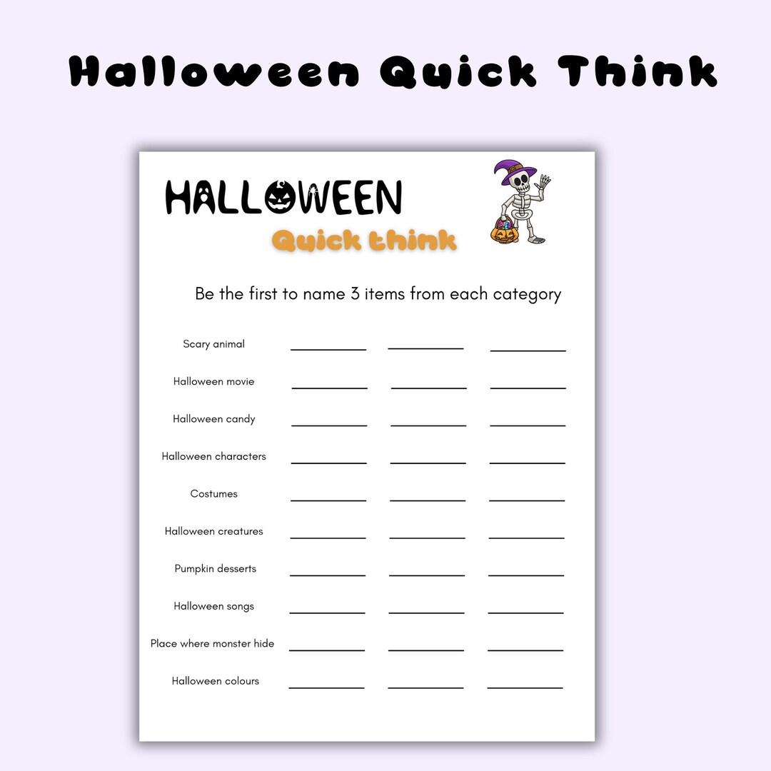 Halloween Quick Think Game, Halloween Activities, Halloween Party Games ...