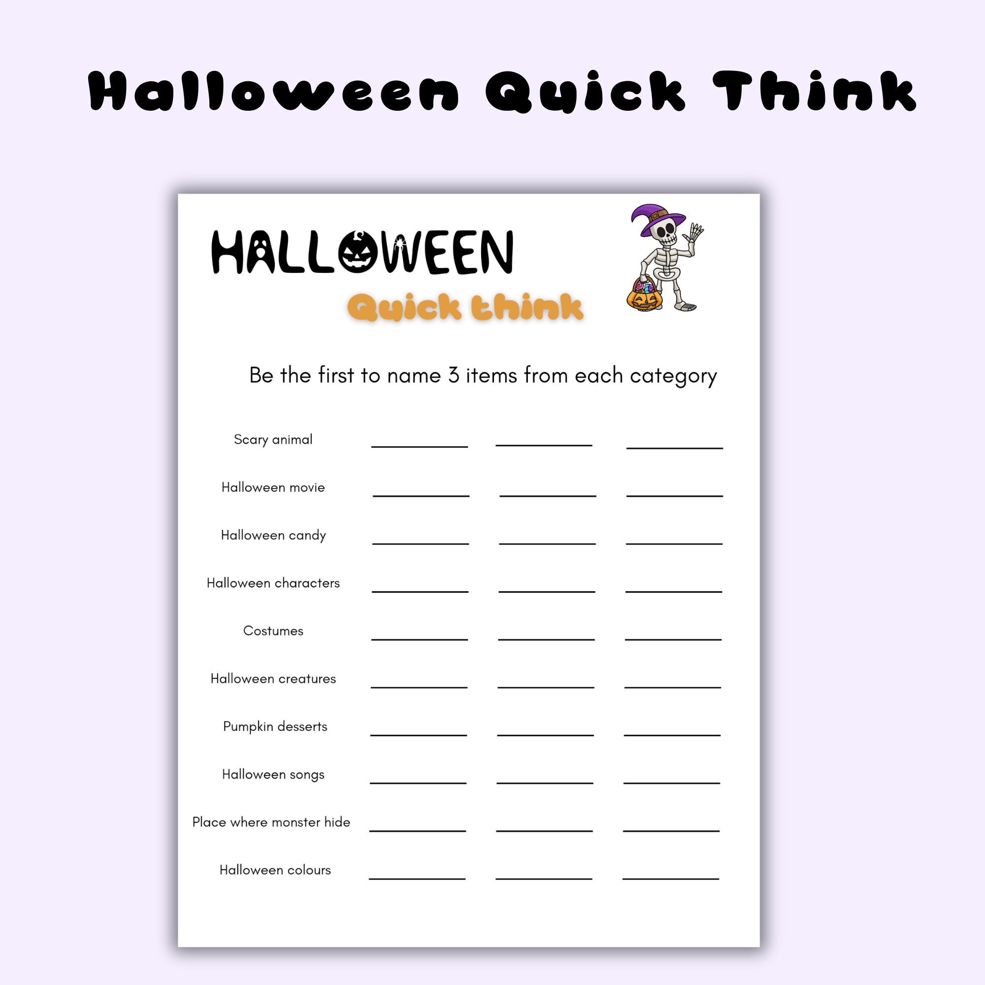 Halloween Quick Think Game, Halloween Activities, Halloween Party Games ...
