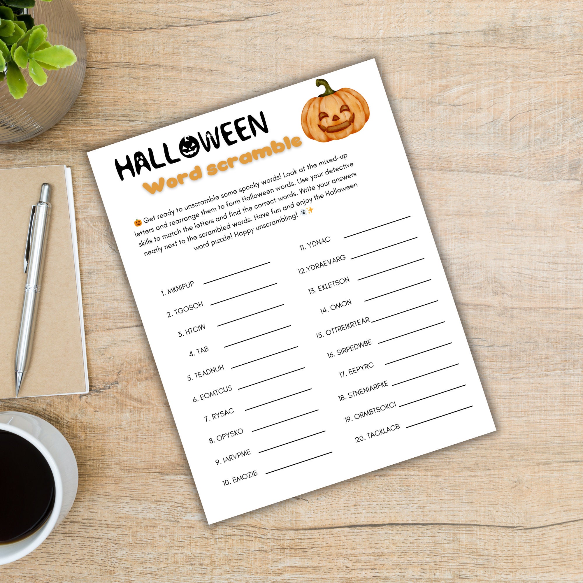 Halloween Word Scramble, Printable Party Game, Word Games, Fun Spooky ...