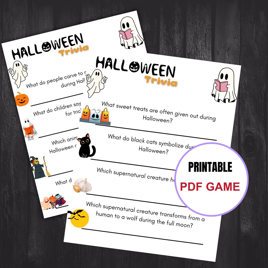 Halloween Trivia Game, Printable Game, Halloween Party Ideas, Printable ...