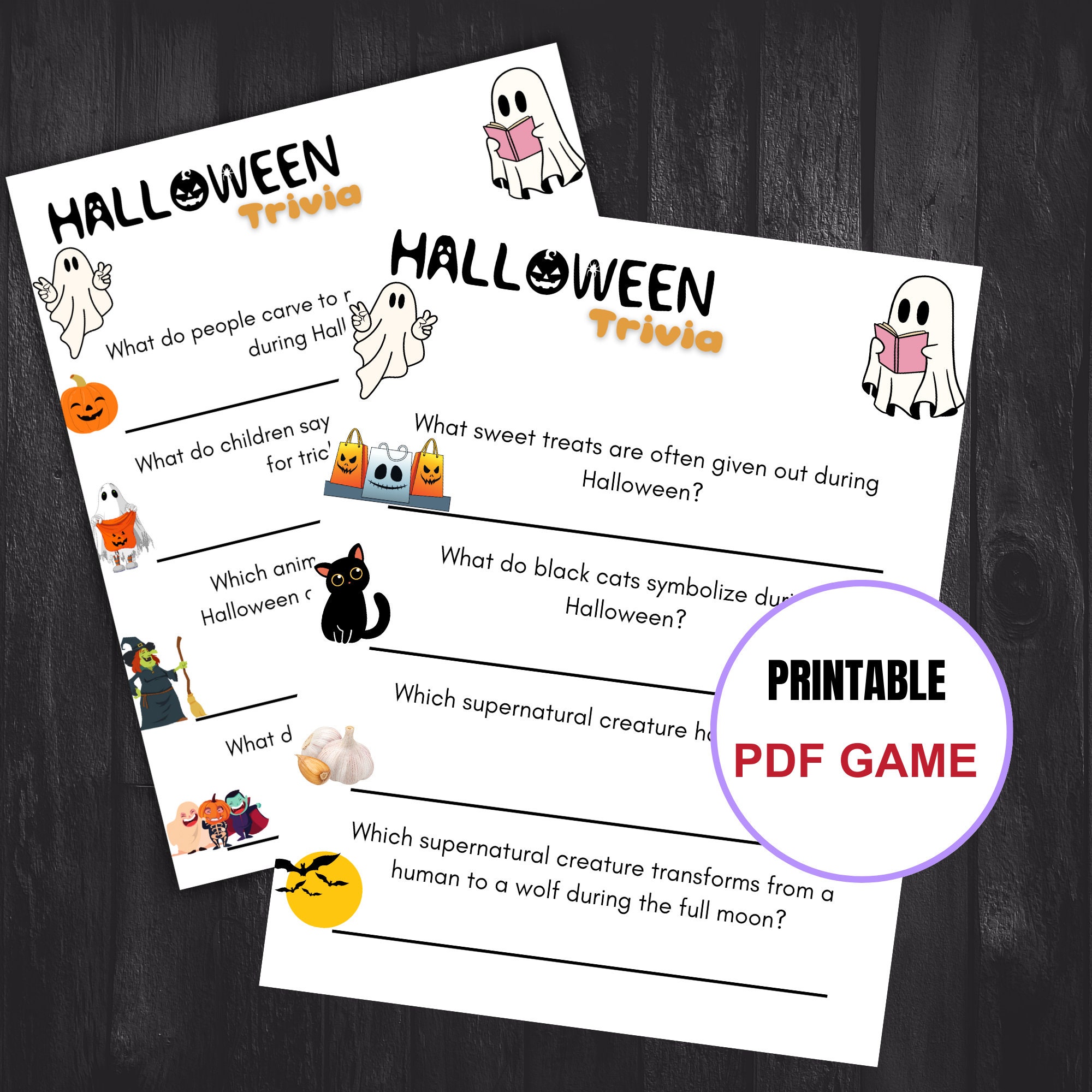 Halloween Trivia Game, Printable Game, Halloween Party Ideas, Printable ...