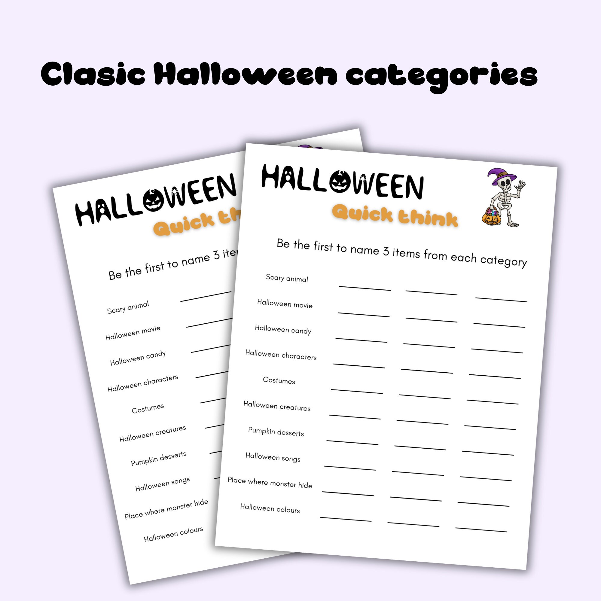 Halloween Quick Think Game, Halloween Activities, Halloween Party Games ...