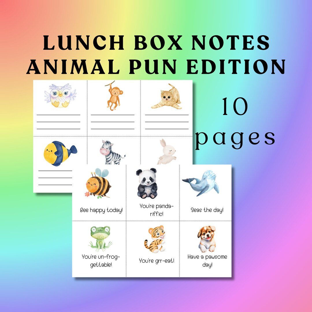 Adorable Animal Pun Lunch Box Notes for Kids 30 Prewritten & 30 Blank ...