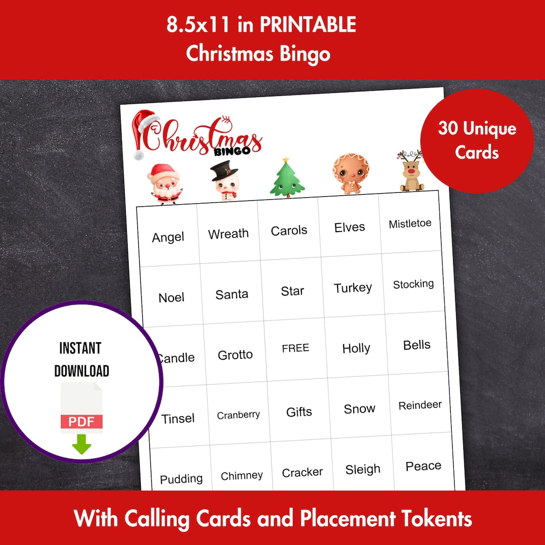 30 Christmas Bingo Cards, Printable Christmas Bingo, Christmas Party ...