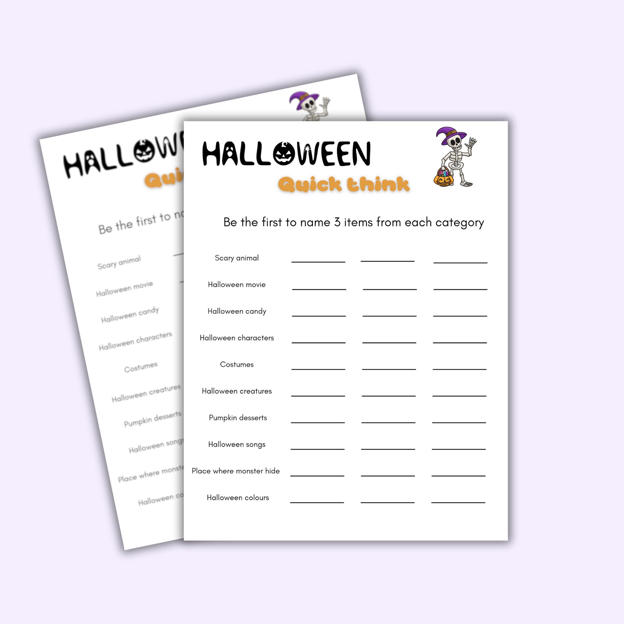 Halloween Quick Think Game, Halloween Activities, Halloween Party Games ...