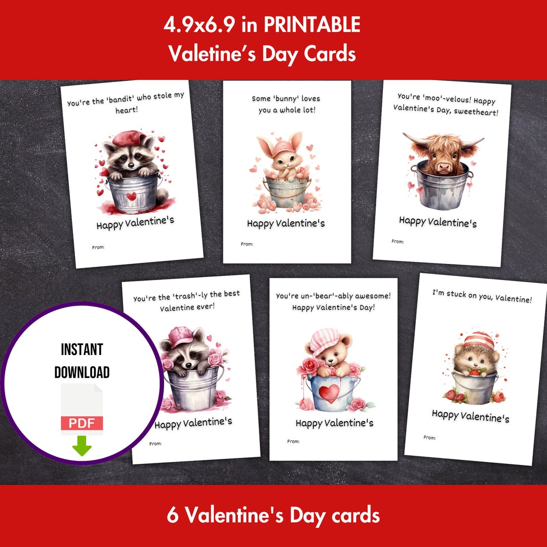 Printable Animals Valentine Cards, Classroom Valentines Day Cards, Kids ...