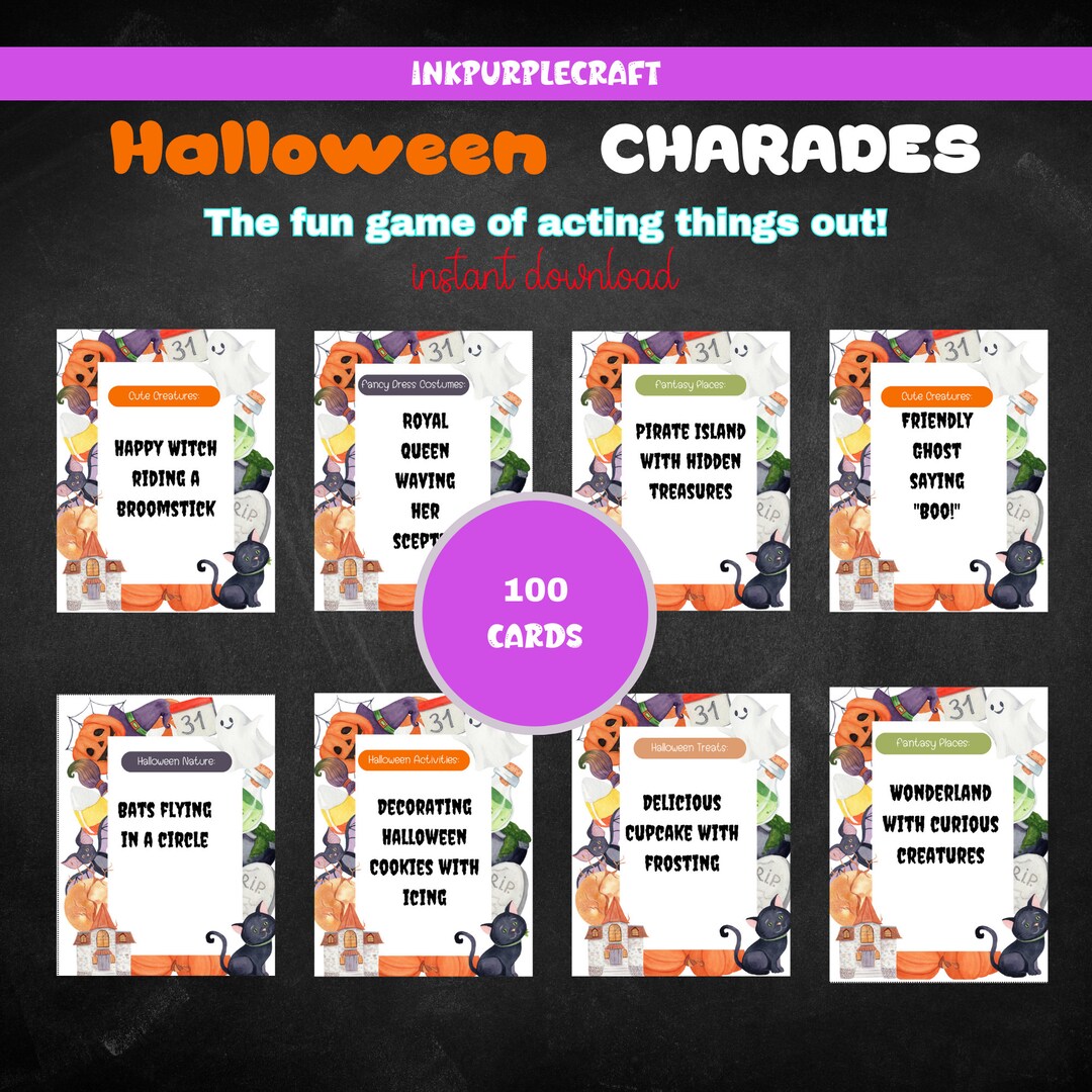 Halloween Charades Game, Halloween Party Ideas, Halloween Printables ...