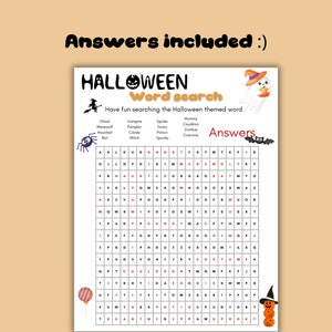 Halloween Word Search Activity, Printable Party Game, Word Games, Fun ...