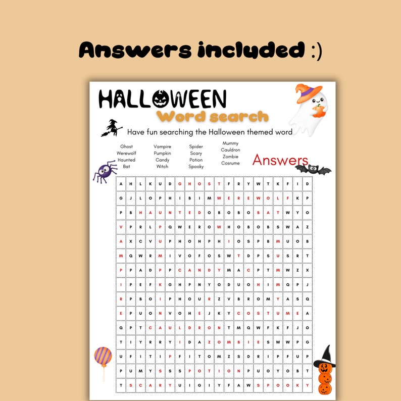 Halloween Word Search Activity, Printable Party Game, Word Games, Fun ...