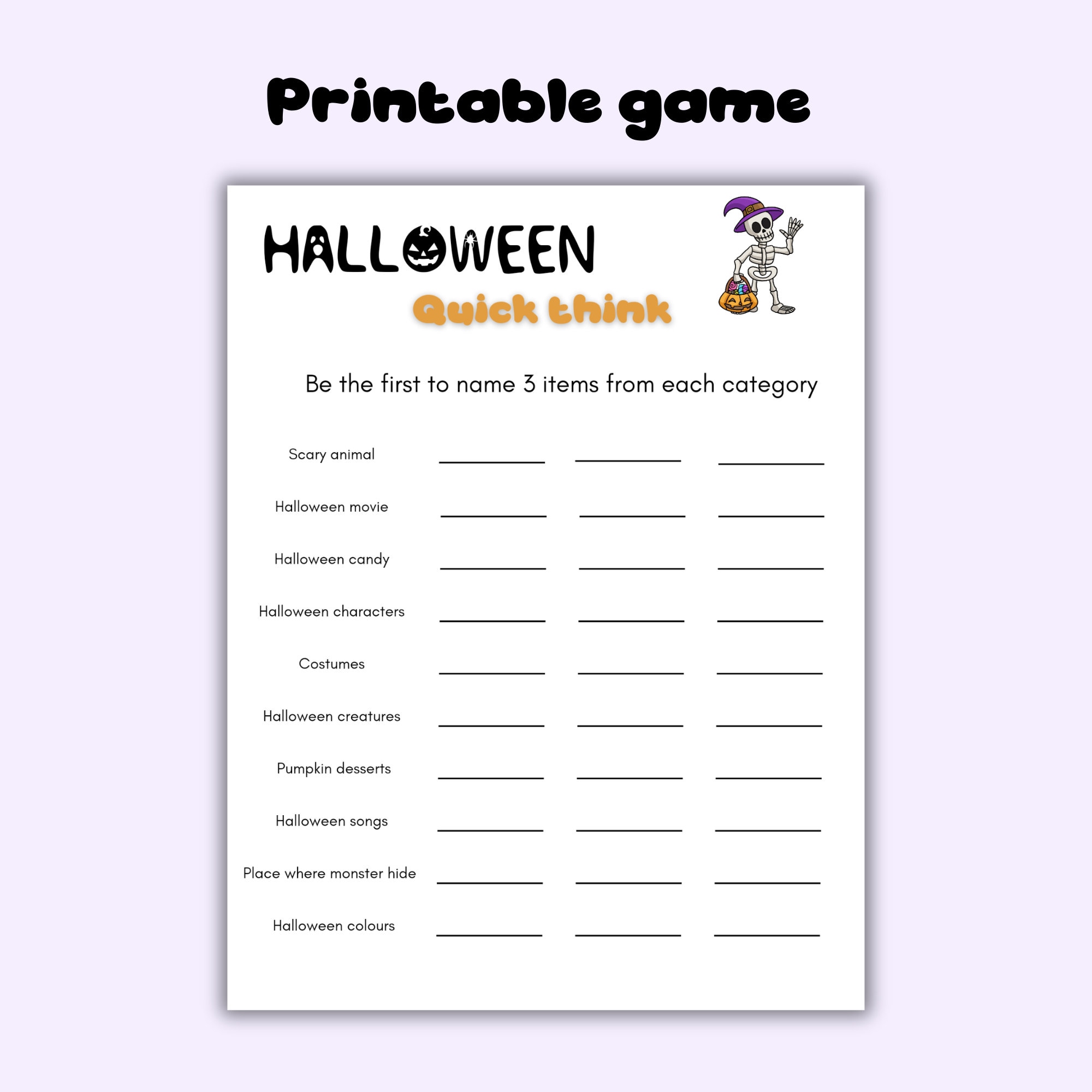 Halloween Quick Think Game, Halloween Activities, Halloween Party Games ...