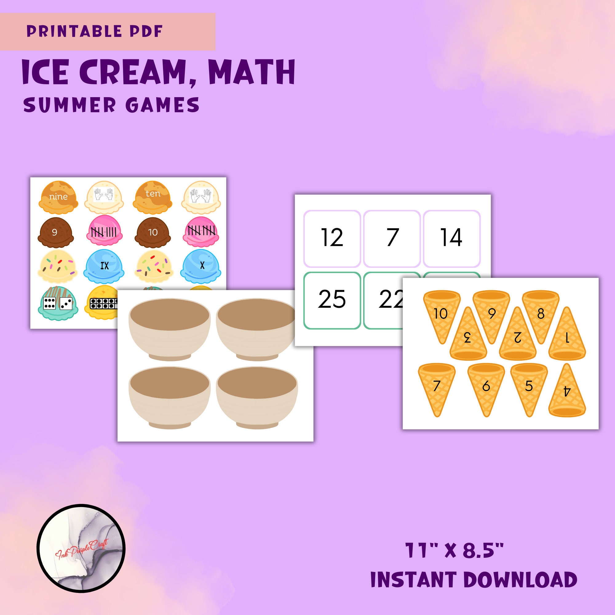 Summer Kids Activities, Printable Ice Cream Math Games, Preschool ...