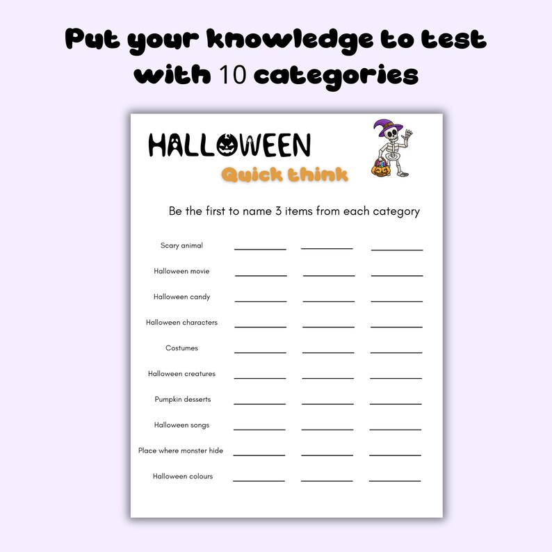Halloween Quick Think Game, Halloween Activities, Halloween Party Games ...