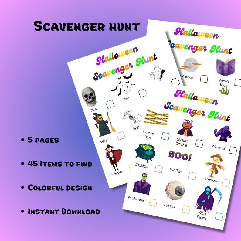 Spooky Halloween Scavenger Hunt Printable, Trick or Treat, Scavenger ...