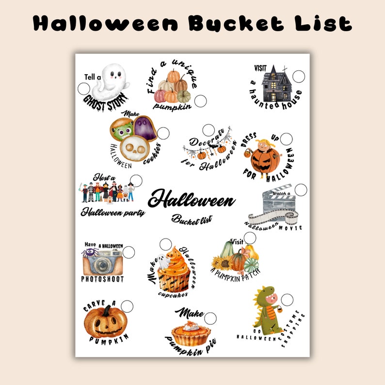 Spooky and Fun Halloween Printable Bucket List, Halloween Checklist ...