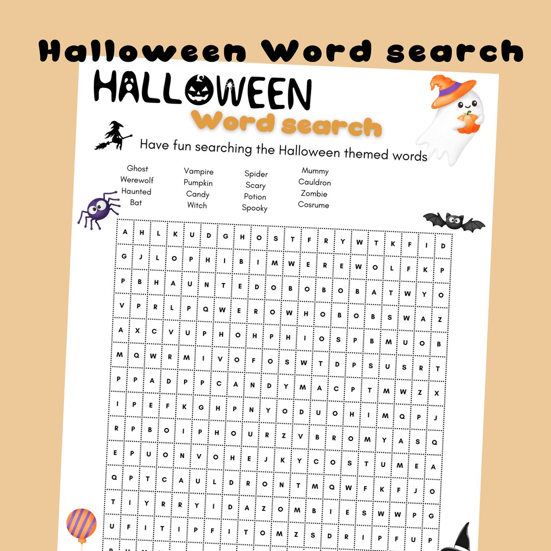 Halloween Word Search Activity, Printable Party Game, Word Games, Fun ...