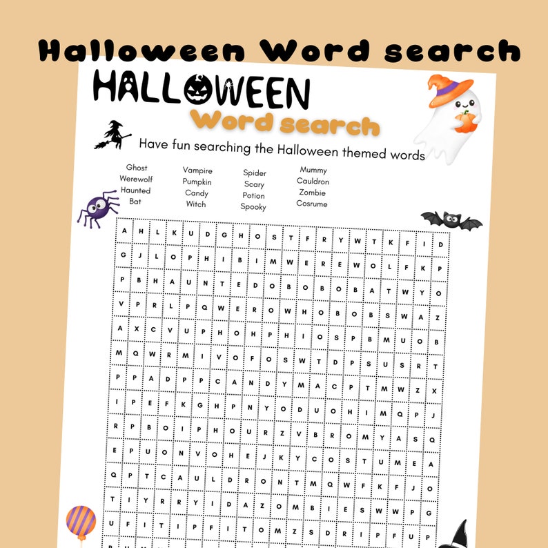 Halloween Word Search Activity, Printable Party Game, Word Games, Fun ...