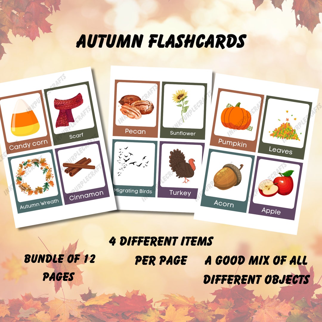 Autumn Flashcards, 48 Digital Cards for Kids, Printable Fundamentals ...