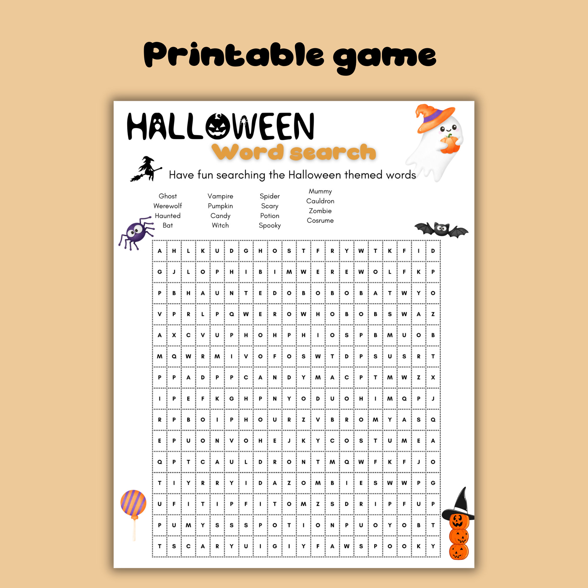 Halloween Word Search Activity Printable Party Game Word - Etsy