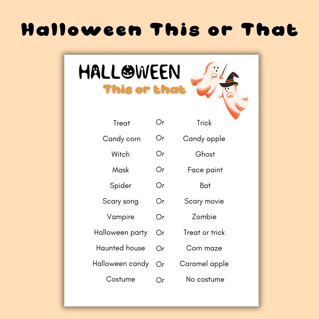Halloween This or That Game, Printable Halloween Activities, Printable ...