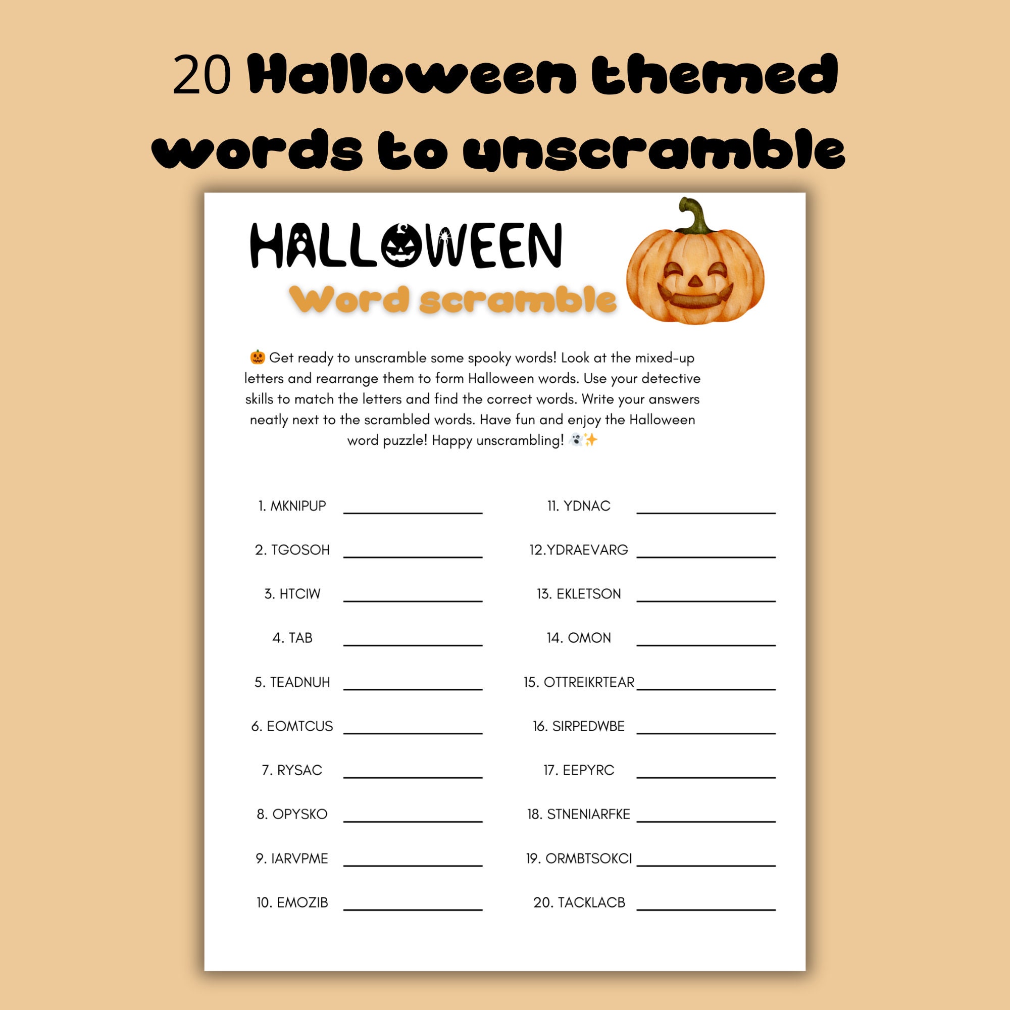 Halloween Word Scramble, Printable Party Game, Word Games, Fun Spooky ...