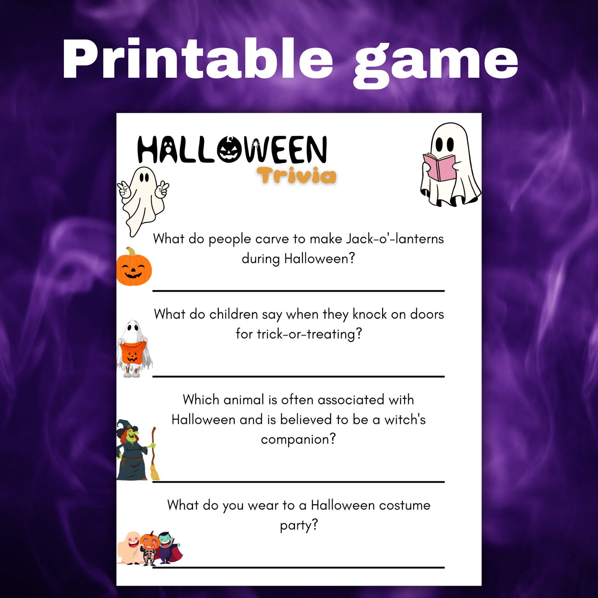 Halloween Trivia Game, Printable Game, Halloween Party Ideas, Printable ...