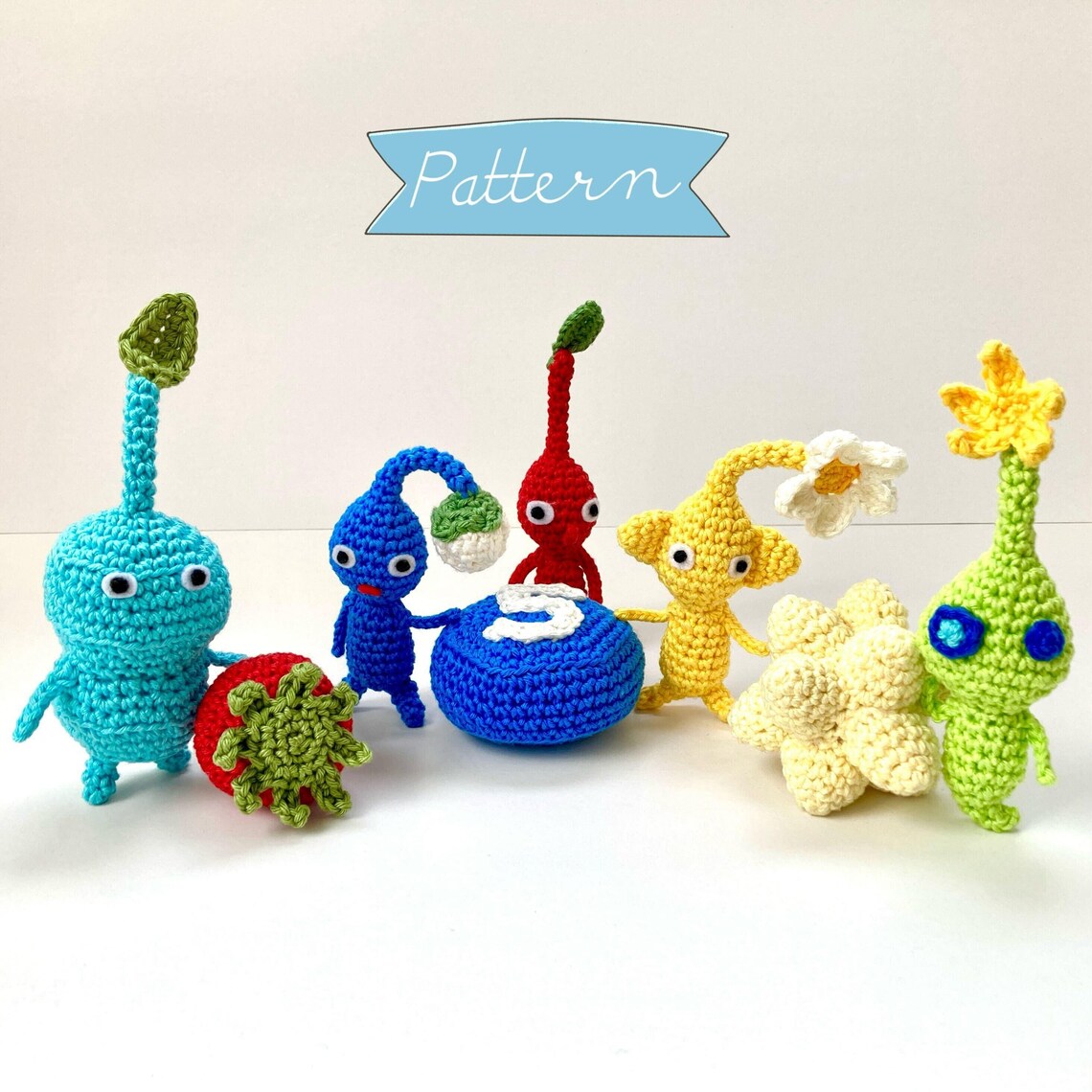 Red, Yellow, Blue, Ice and Glow Pikmin With Strawberry, 5 Pellet and ...