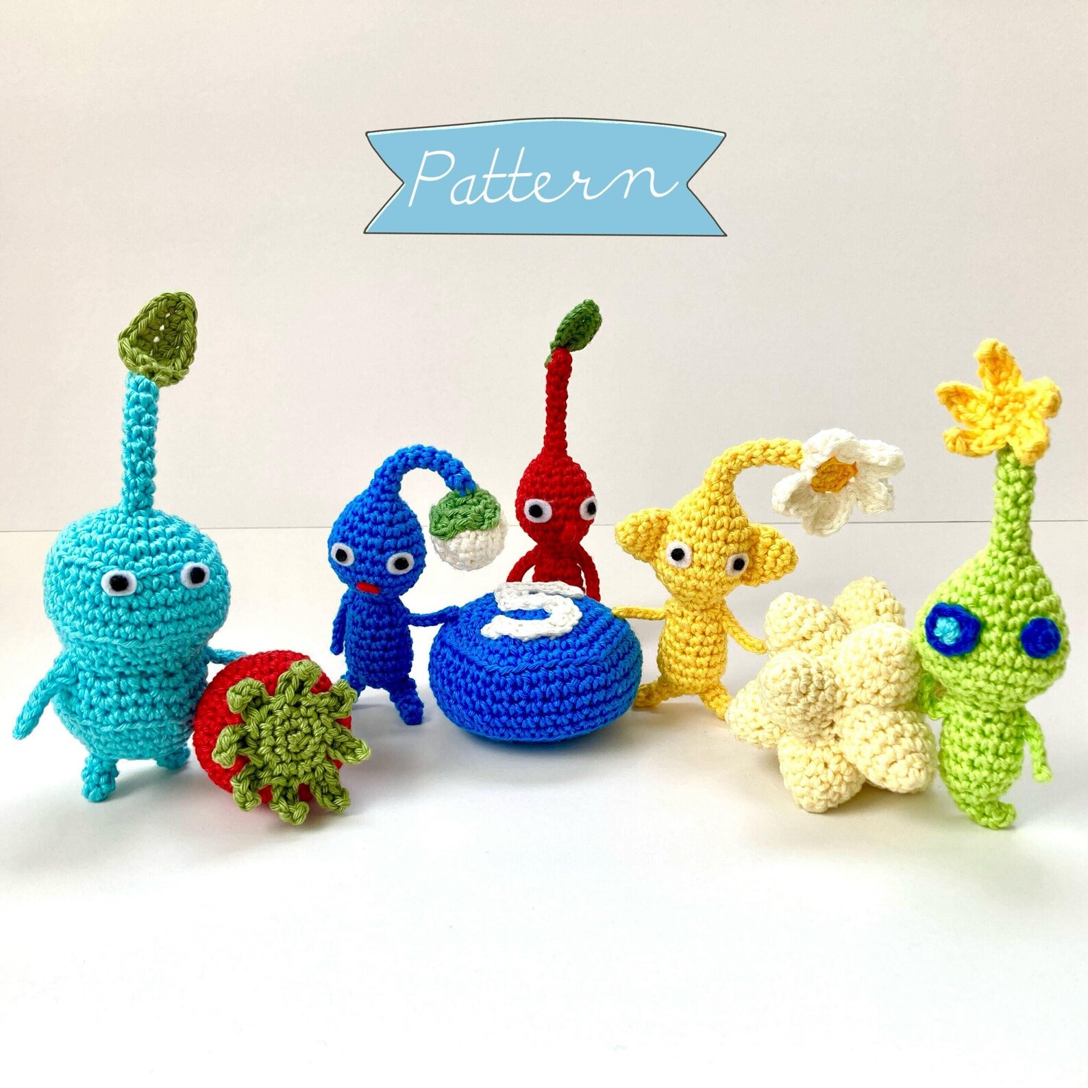 Red, Yellow, Blue, Ice and Glow Pikmin With Strawberry, 5 Pellet and ...