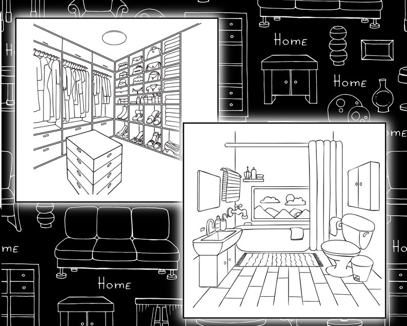 9 Rooms Interior Coloring Pages House Interior Coloring - Etsy