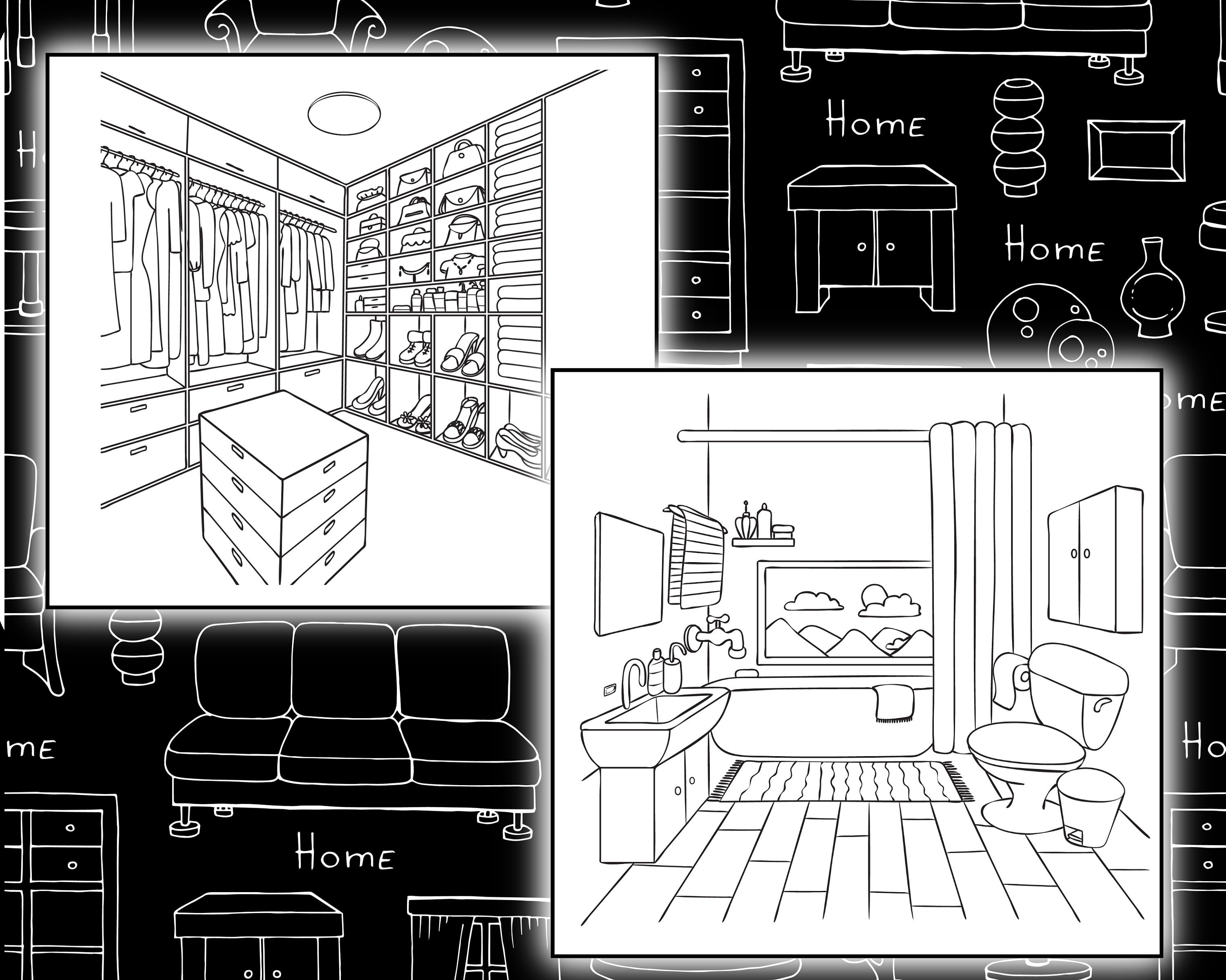 9 Rooms Interior Coloring Pages House Interior Coloring - Etsy
