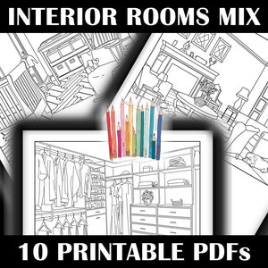 10 Rooms Interior Coloring Pages House Interior Coloring Interior Rooms ...