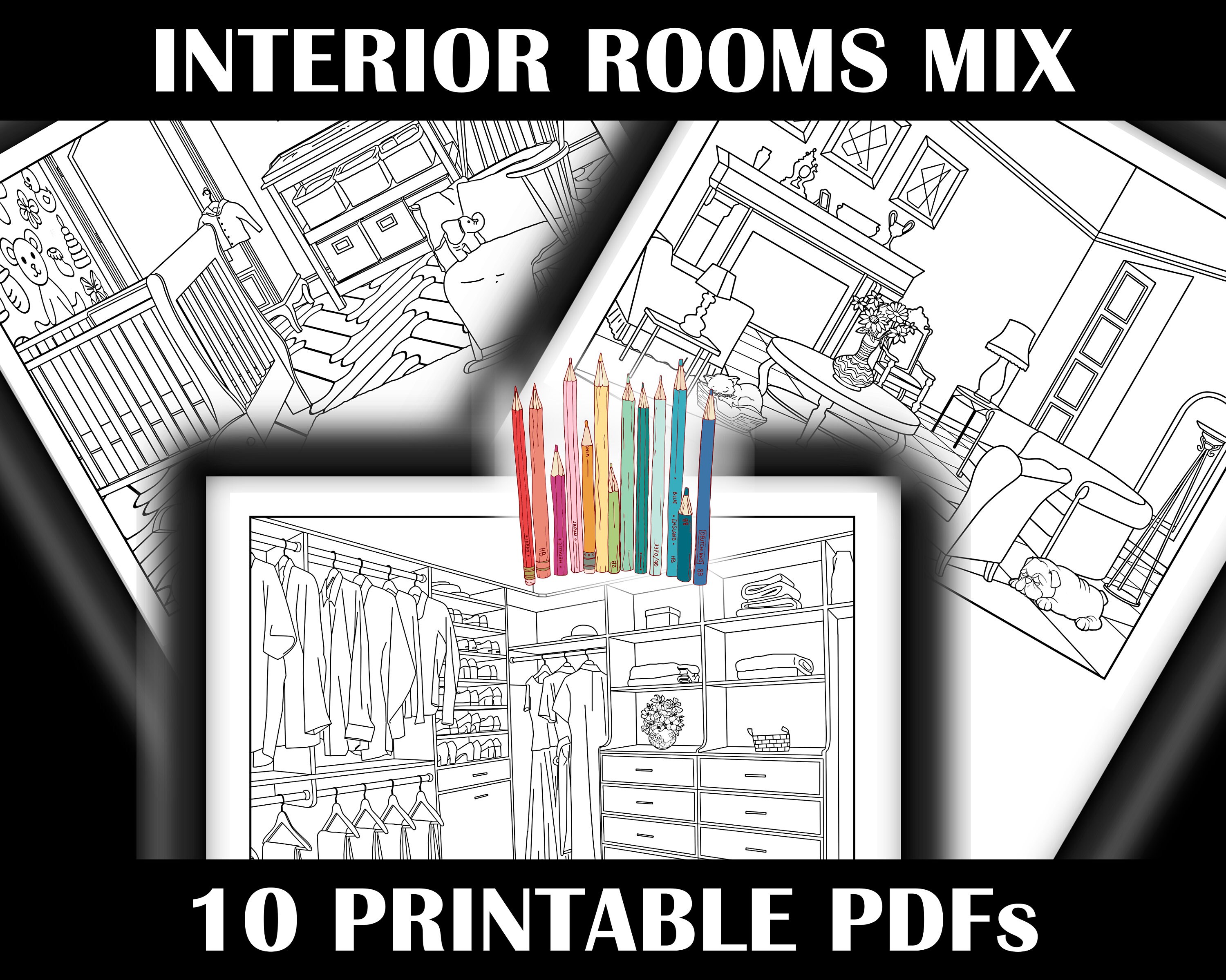 10 Rooms Interior Coloring Pages House Interior Coloring - Interior ...