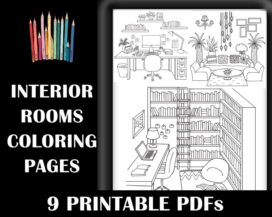 9 Rooms Interior Coloring Pages House Interior Coloring - Etsy
