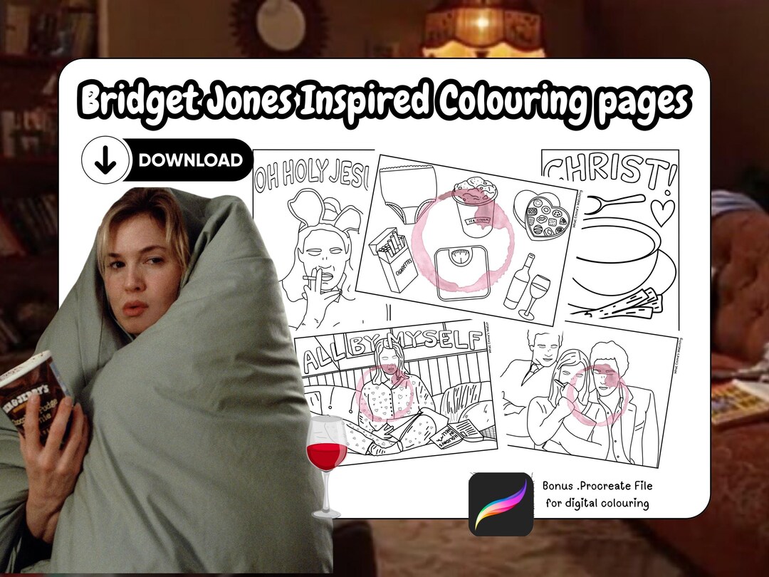 Bridget Jones Inspired Colouring Pages Printable or Digital Coloring ...