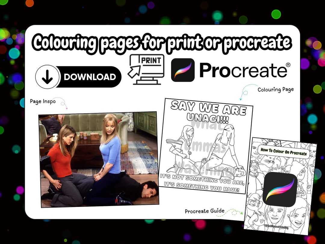 Friends Unagi Inspired Colouring Page Rachel Green Phoebe Buffay Ross ...