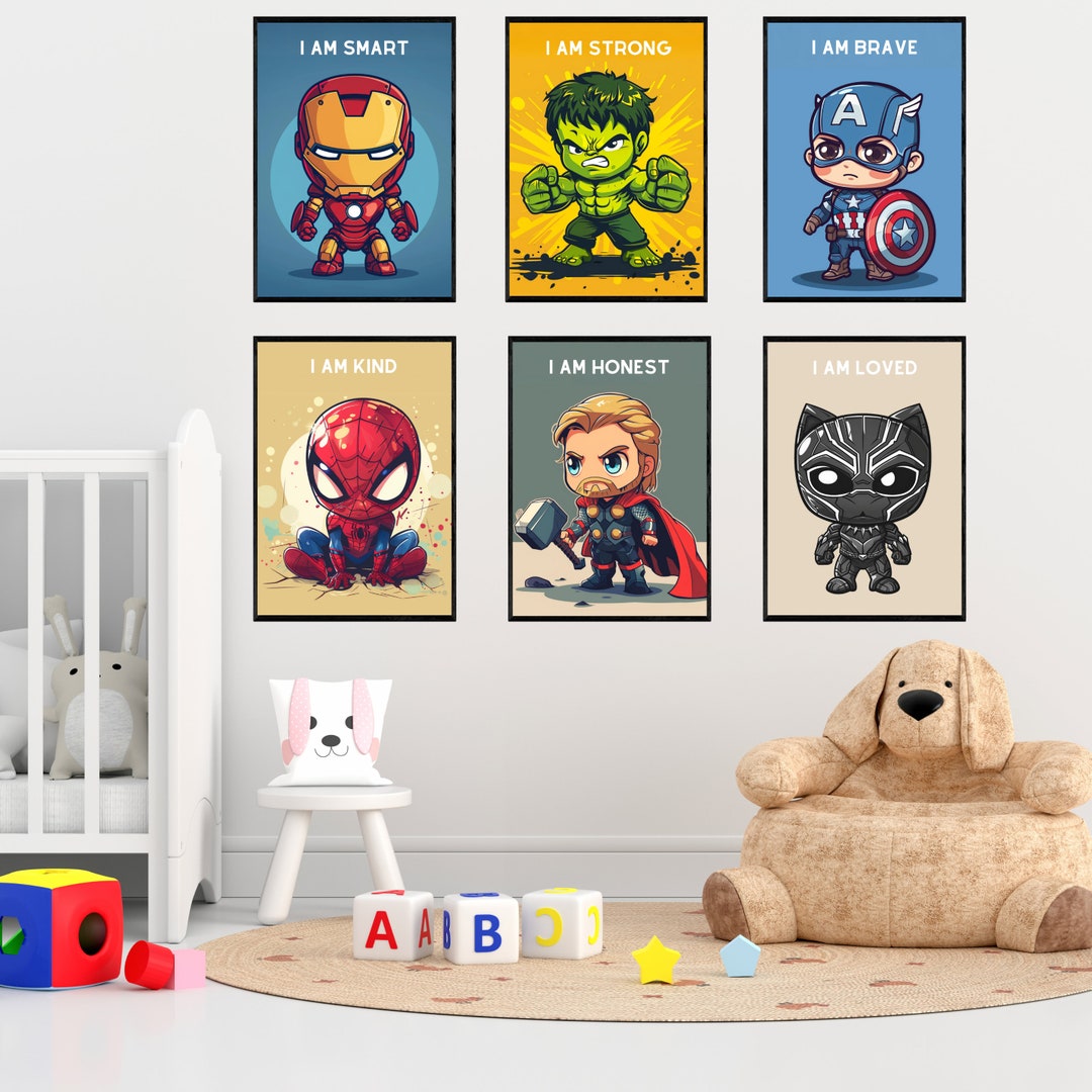 Set of 6 Superheroes Digital Posters, Boy Bedroom Decor, Kids Printable ...