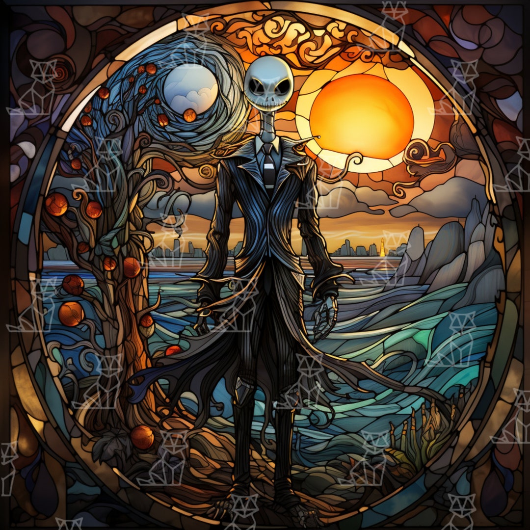 Stained Glass Jack and Sally Png, Jack Png, Sally Png, Nightmare Before ...