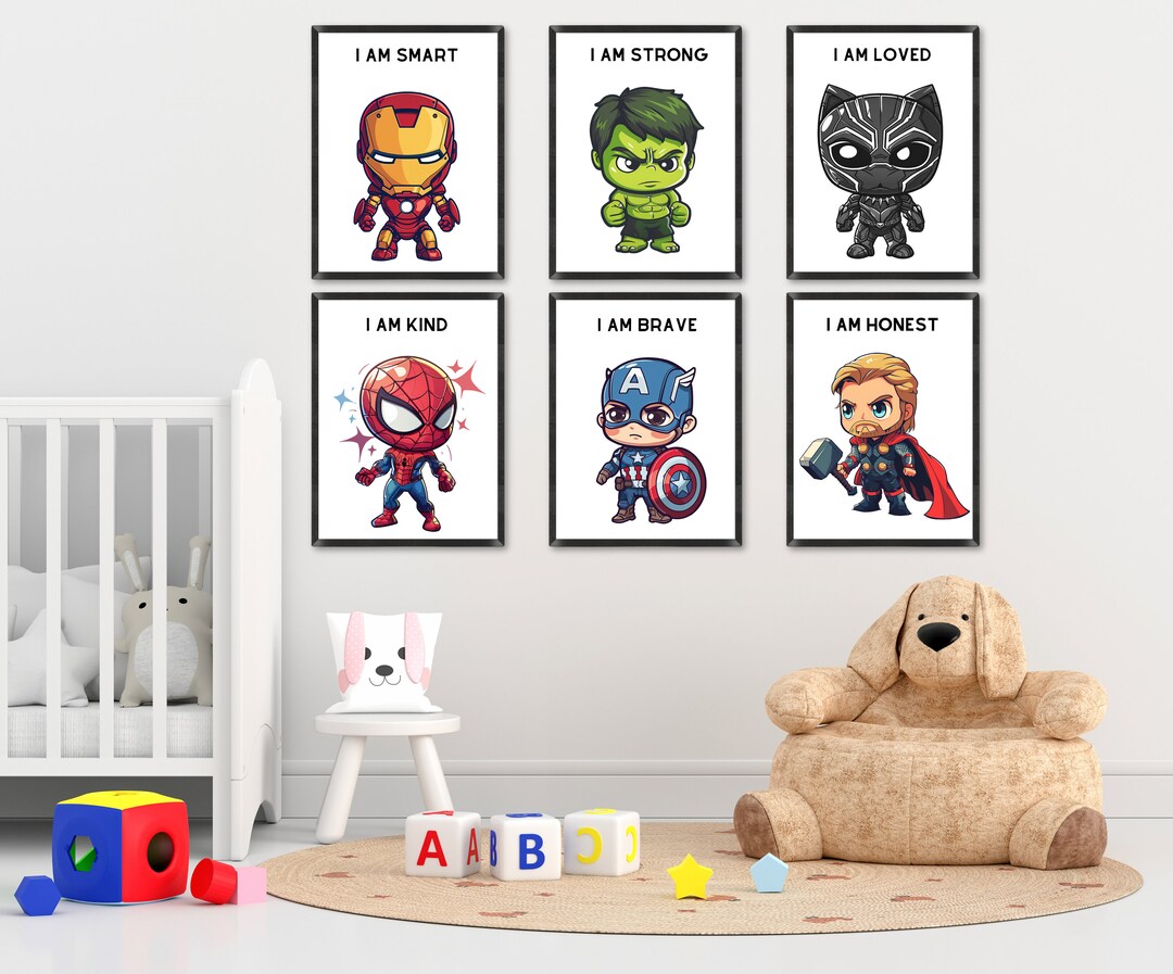 Set of 12 Superheroes Digital Posters, Boy Bedroom Decor, Kids ...