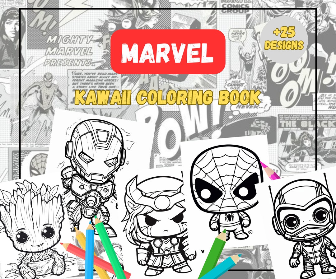 Buy 25 Marvel Kawaii Characters Coloring Book for Kids and Adults ...