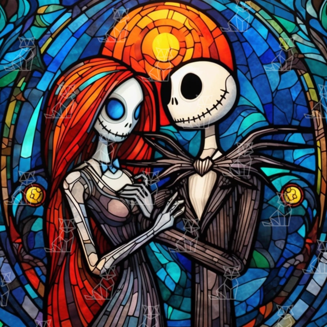 Stained Glass Jack and Sally Png, Jack Png, Sally Png, Nightmare Before ...