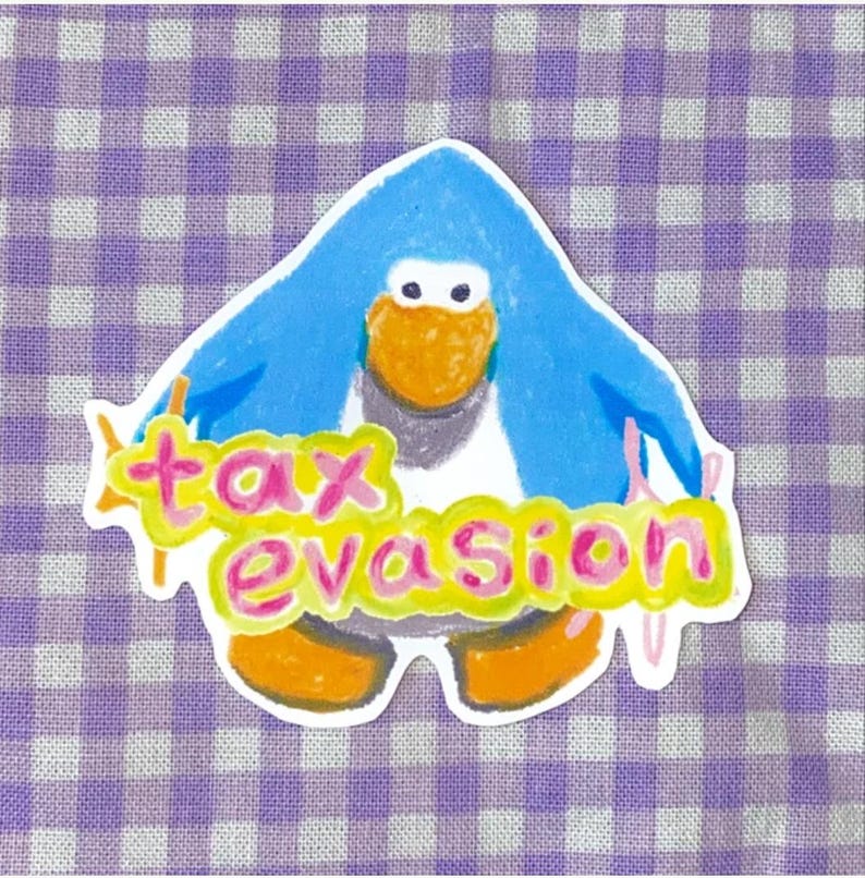 Club Penguin Inspired Vinyl Sticker Tax Evasion Penguin - Etsy