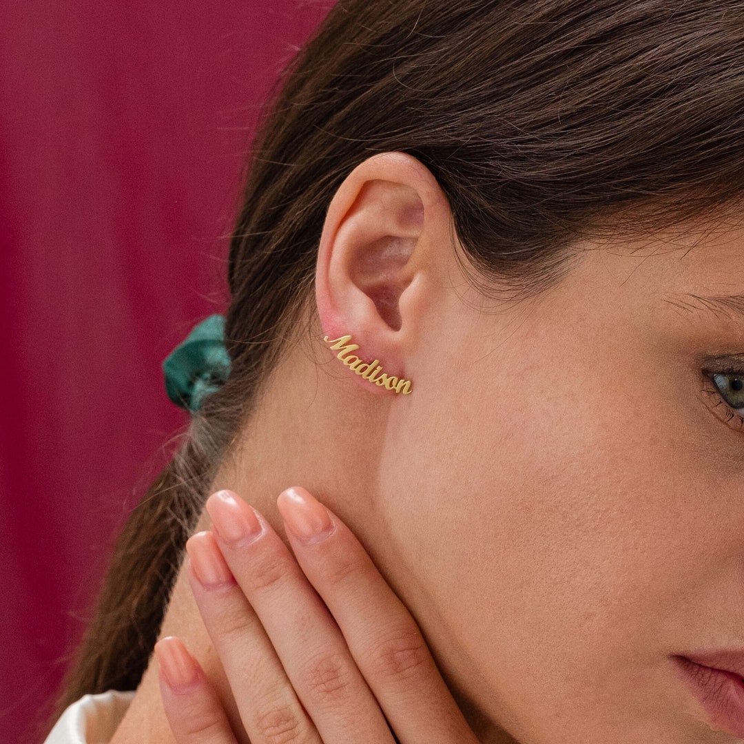 Personalized Name Earrings, Gold Name Earrings, Minimalist Name ...