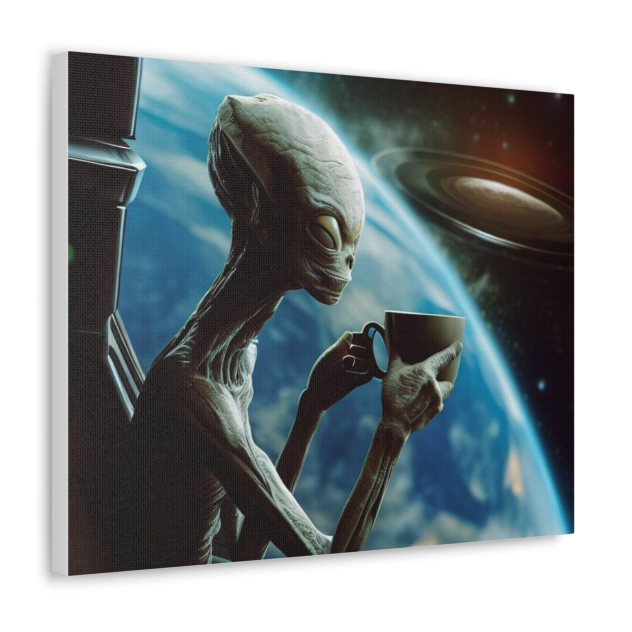 Copy of Alien Drinking Coffee Overlooking Earth Canvas Gallery Wraps - Etsy