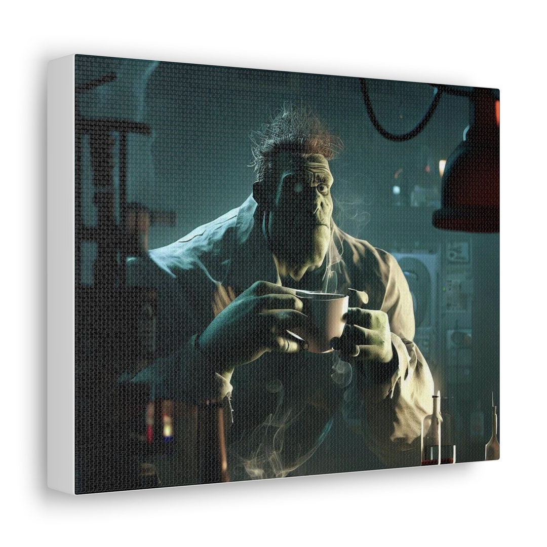 Frankenstein Drinking Coffee Canvas Gallery Wraps - Etsy