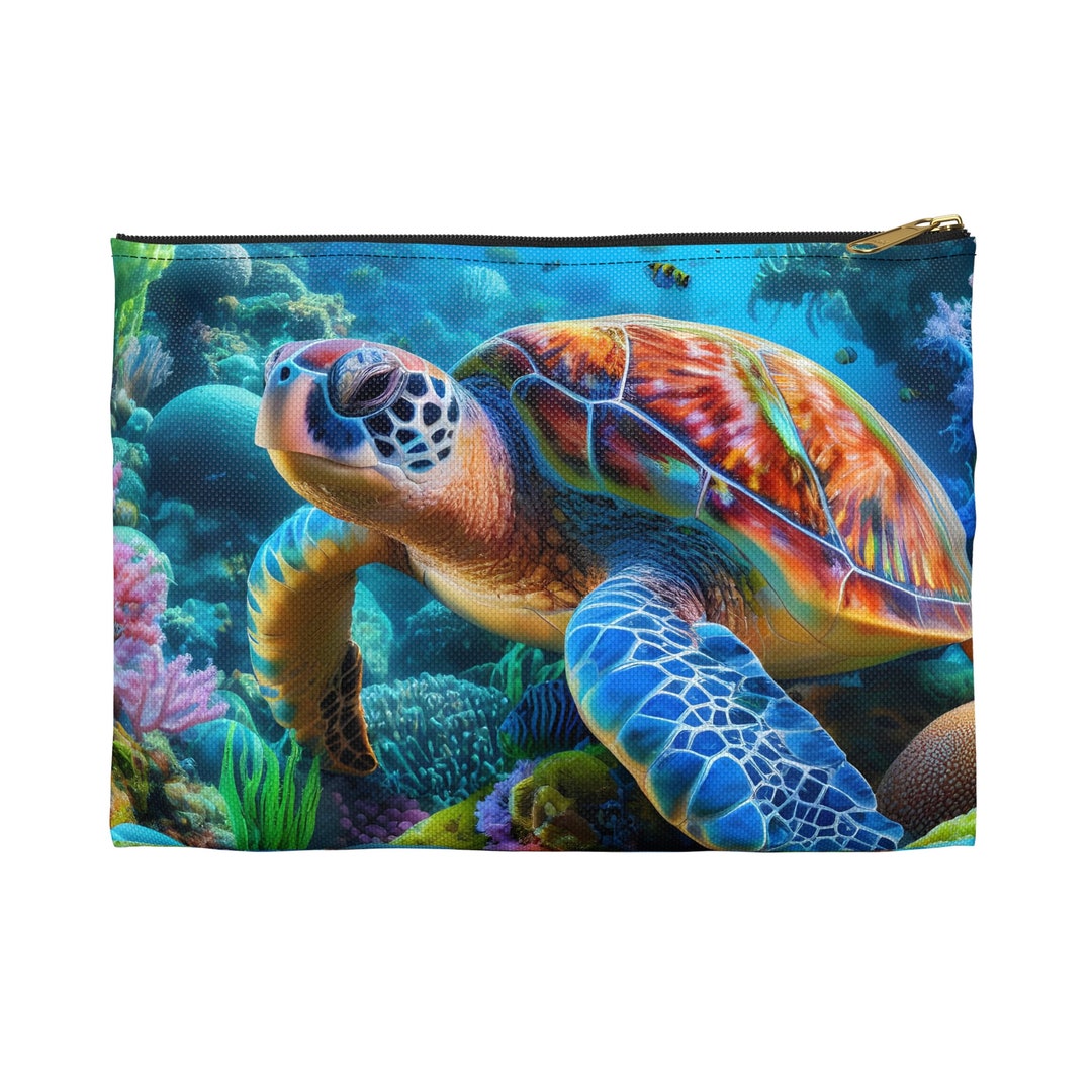 Sea Life Collection Colorful Sea Turtle in Ocean Accessory Pouch - Etsy