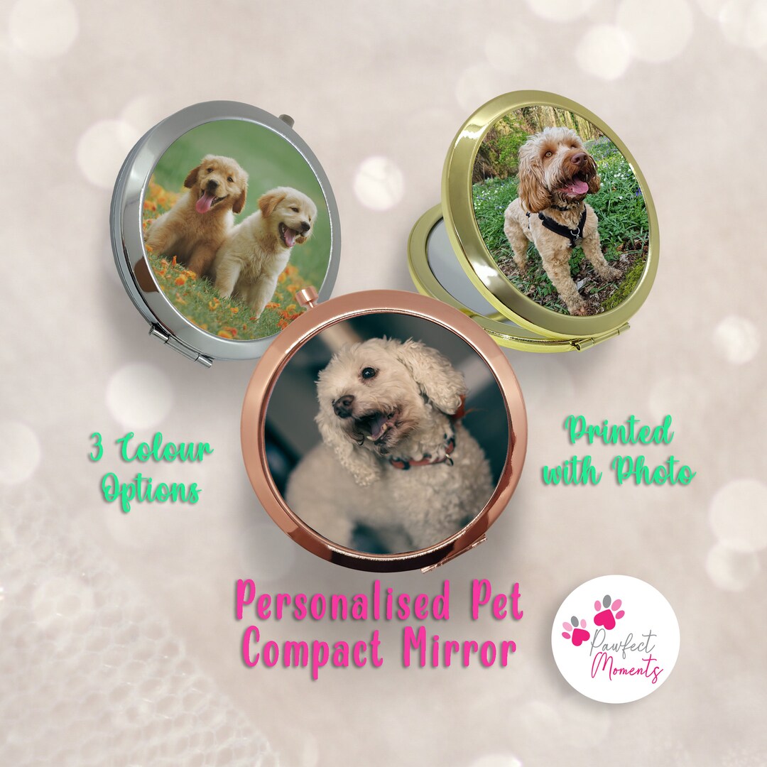 Personalised Round Dog Photograph Compact Mirror | Custom Cat Pup ...