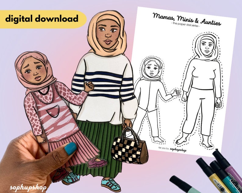 Modern Muslim Girls Paper Dolls, Mommy & Me Outfits, Kids Pretend Play ...